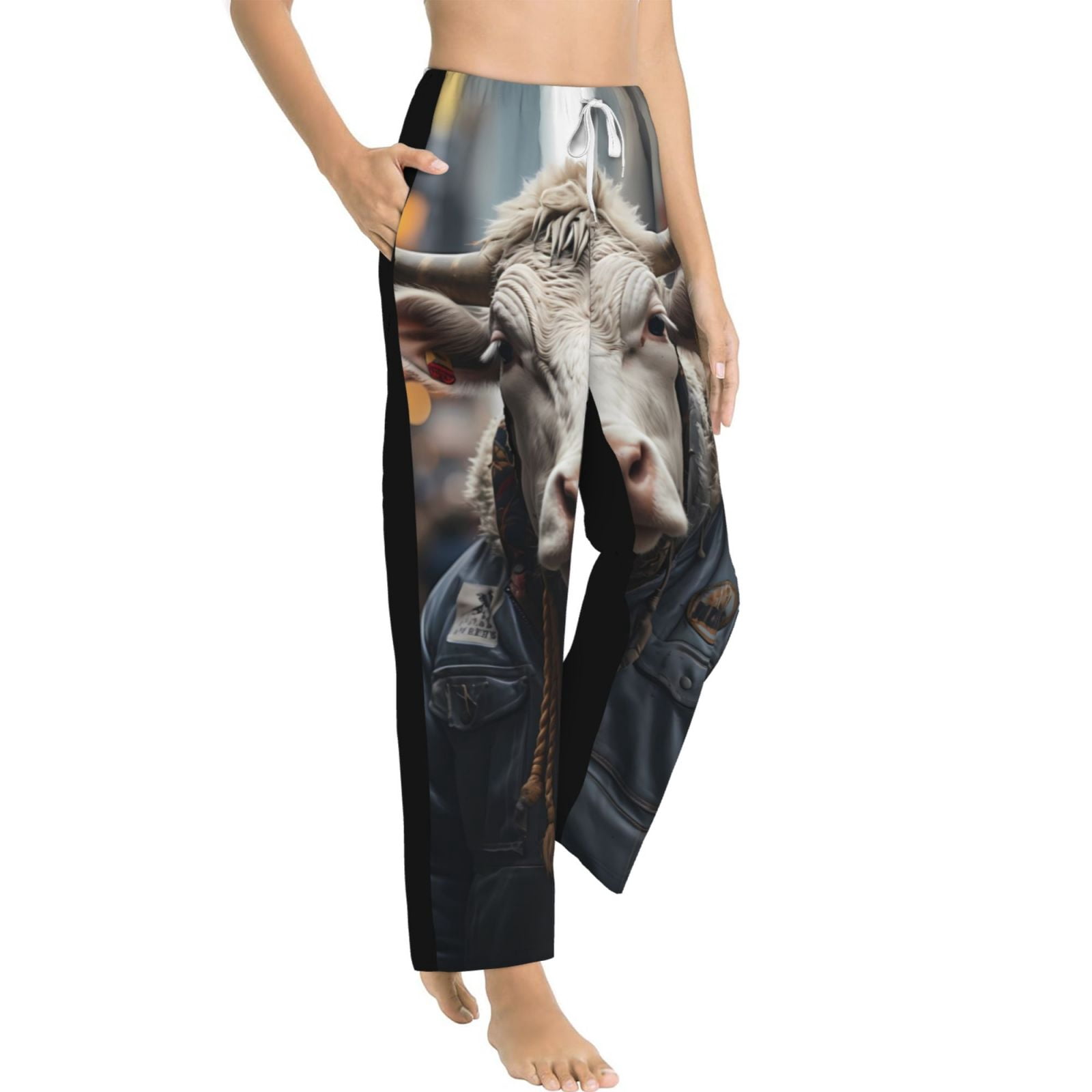 Goofa Surrealist Cow Printed Soft Pajama Pants for Women, Wide Leg ...