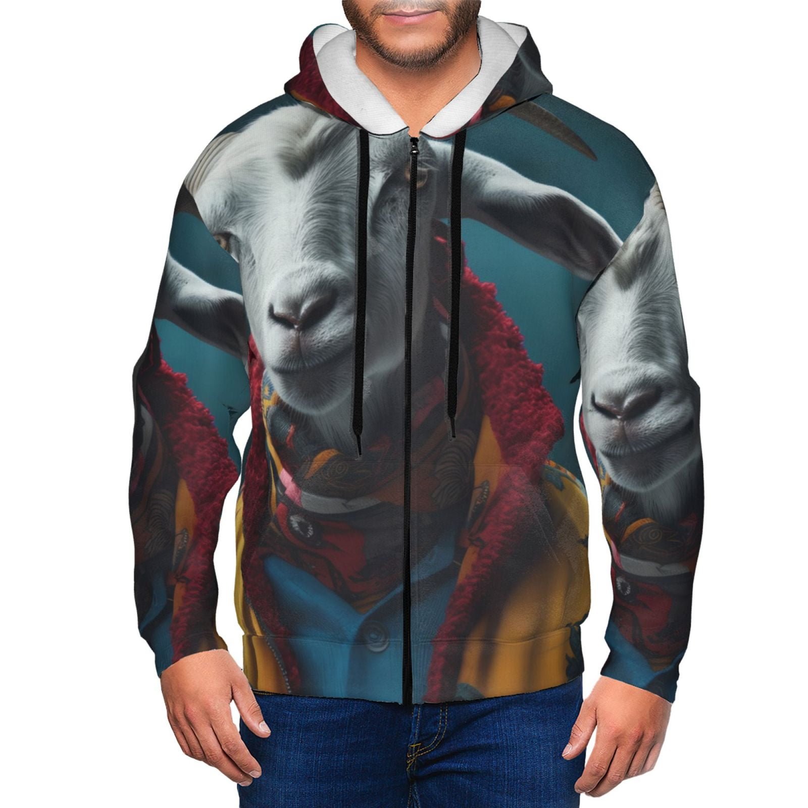 Goofa Surrealist Goat Pattern Mens Full-zip Hoodie, Zip-up Pullover ...