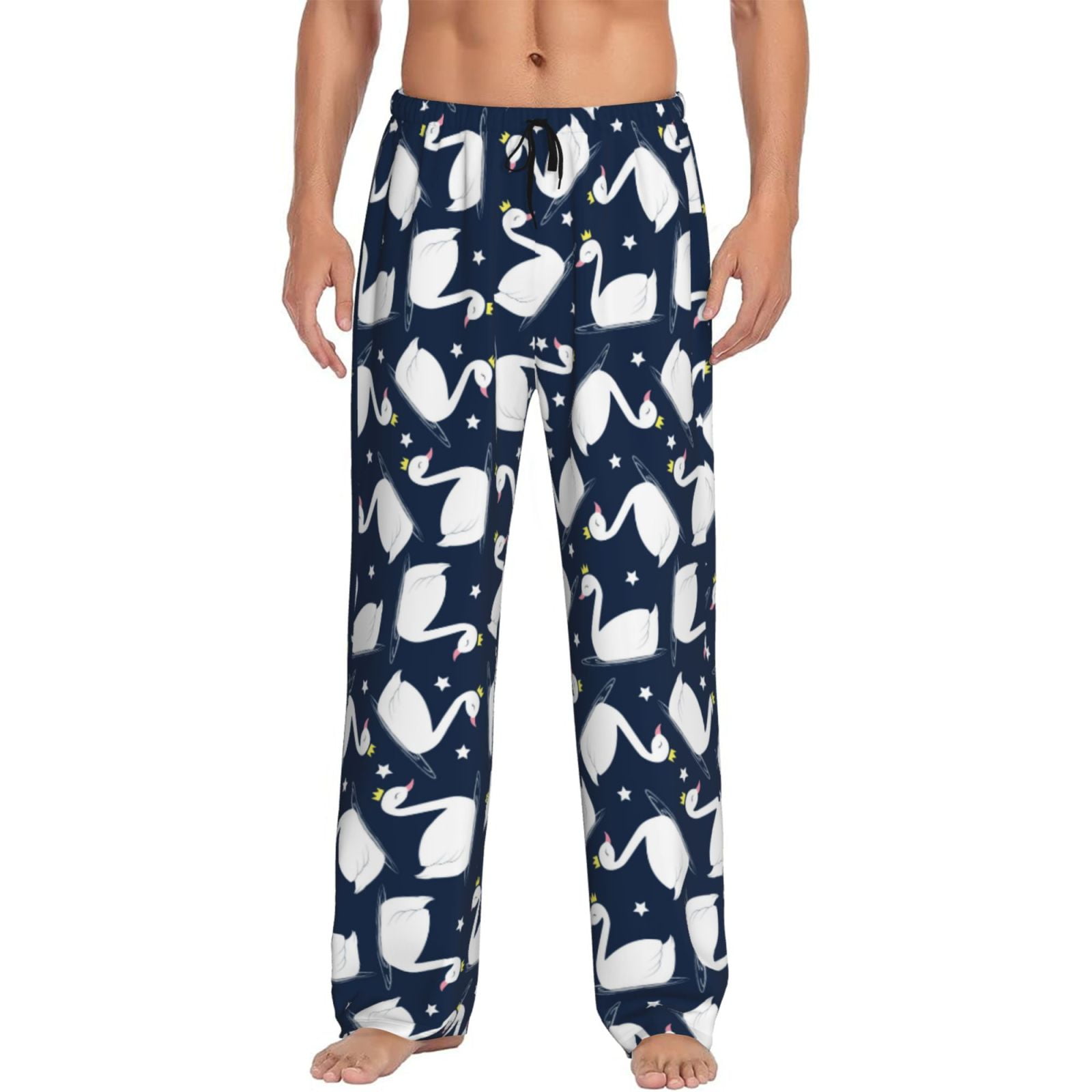 Goofa Swan Pattern Printed Soft Pajama Pants for Men, Wide Leg Comfy ...
