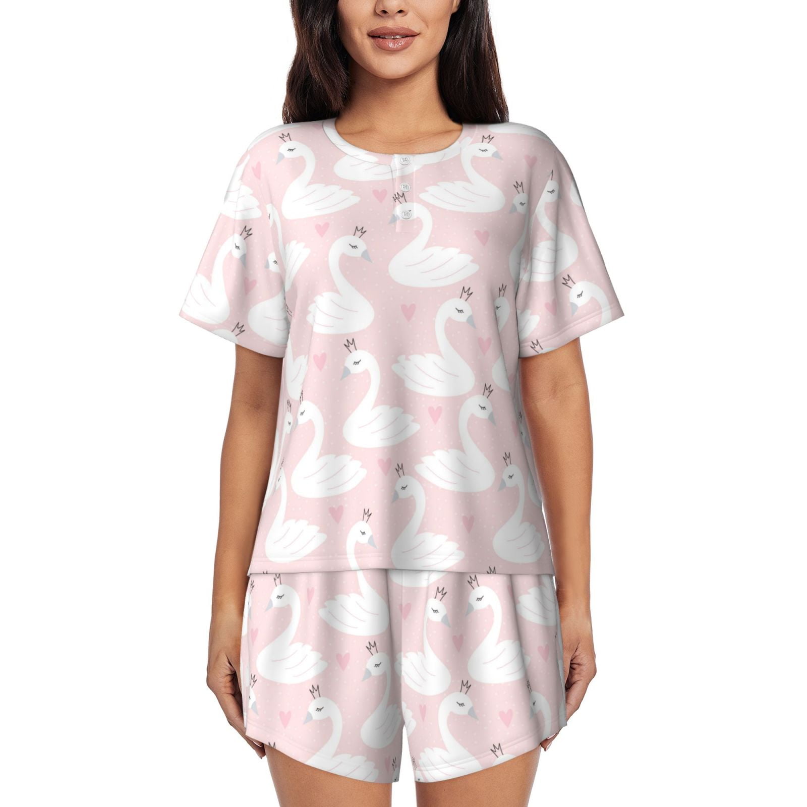 Goofa Swan1 for Womens Cotton 2 Piece Pajamas Set Classic Short Sleeve ...