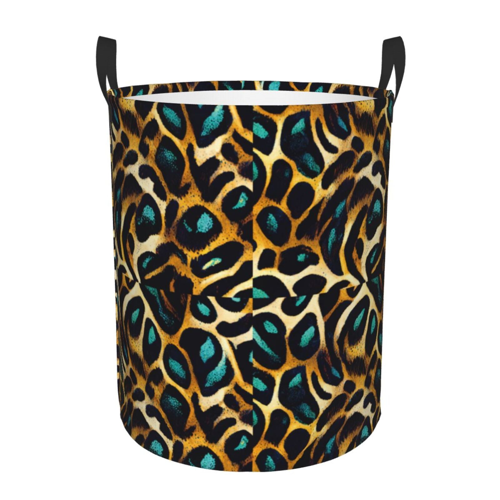 Goofa Teal Leopard Printed Circular Hamper,Laundry Basket with Handles ...