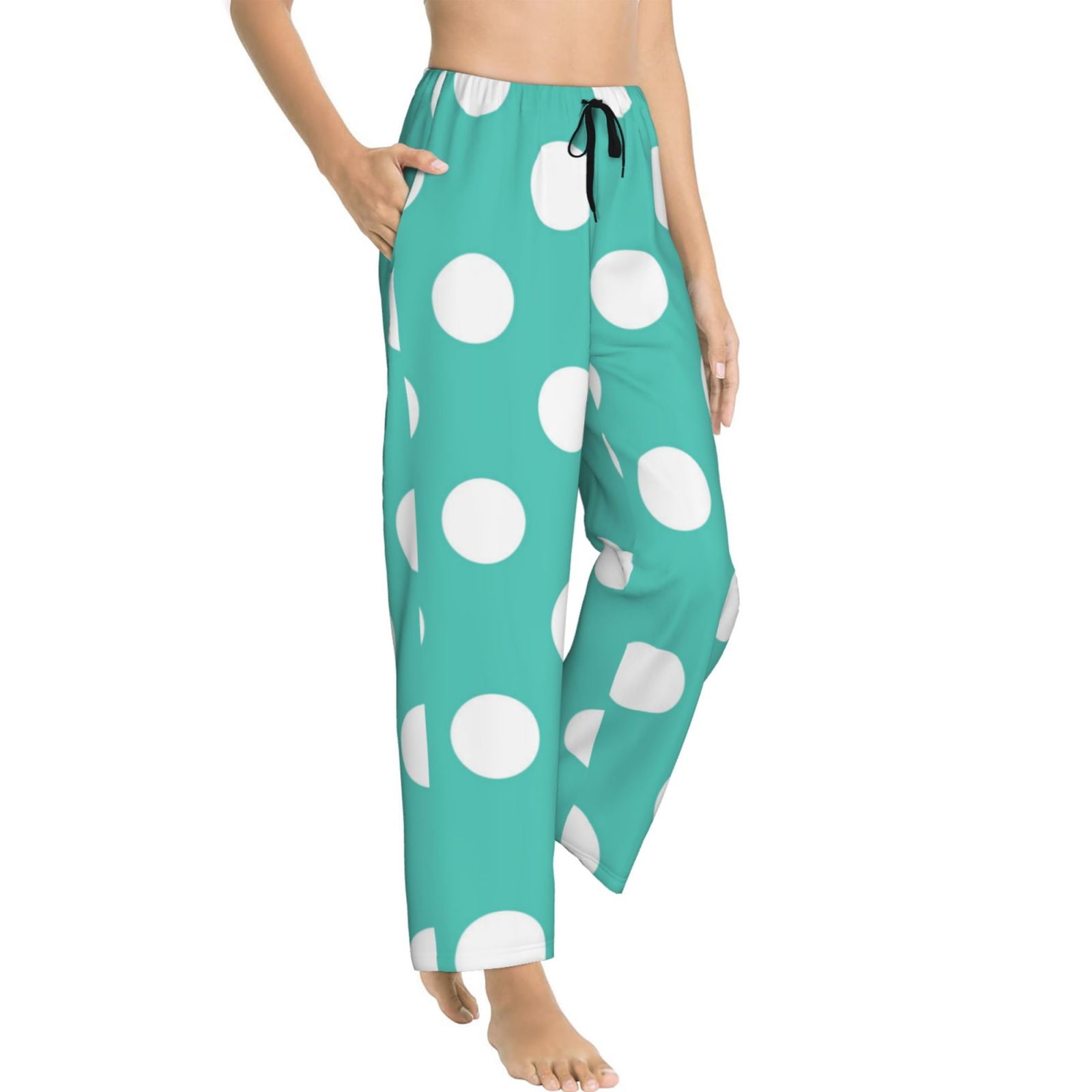 Goofa Teal Turquoise And White Polka Dot Printed Soft Pajama Pants for ...
