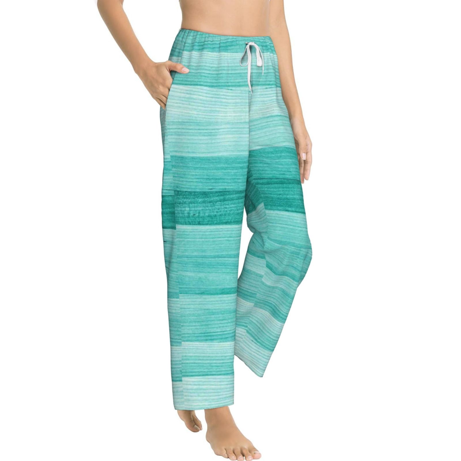 Goofa Teal Turquoise Printed Soft Pajama Pants for Women, Wide Leg ...