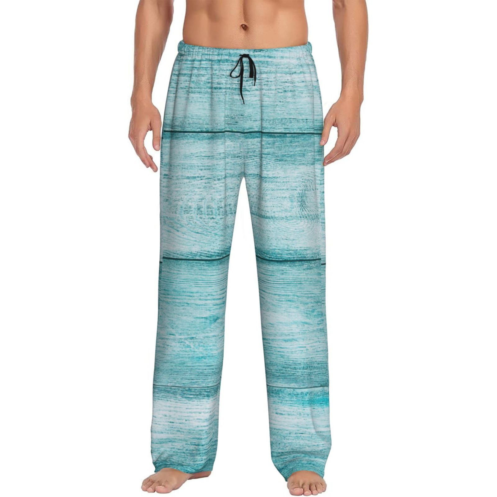 Goofa Teal Turquoise Wood Pattern Printed Soft Pajama Pants for Men ...