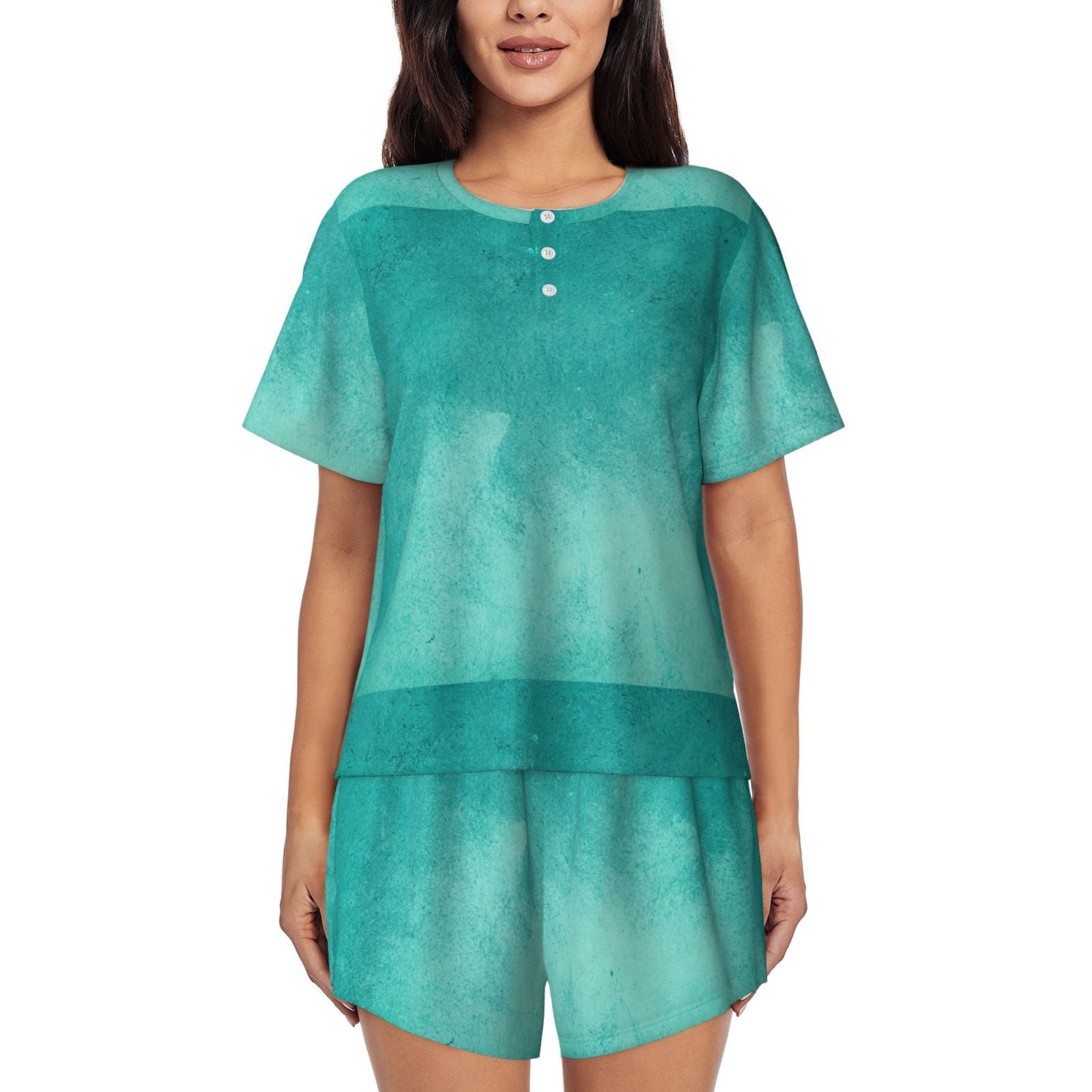 Goofa Teal Turquoise1 for Womens Cotton 2 Piece Pajamas Set Classic ...