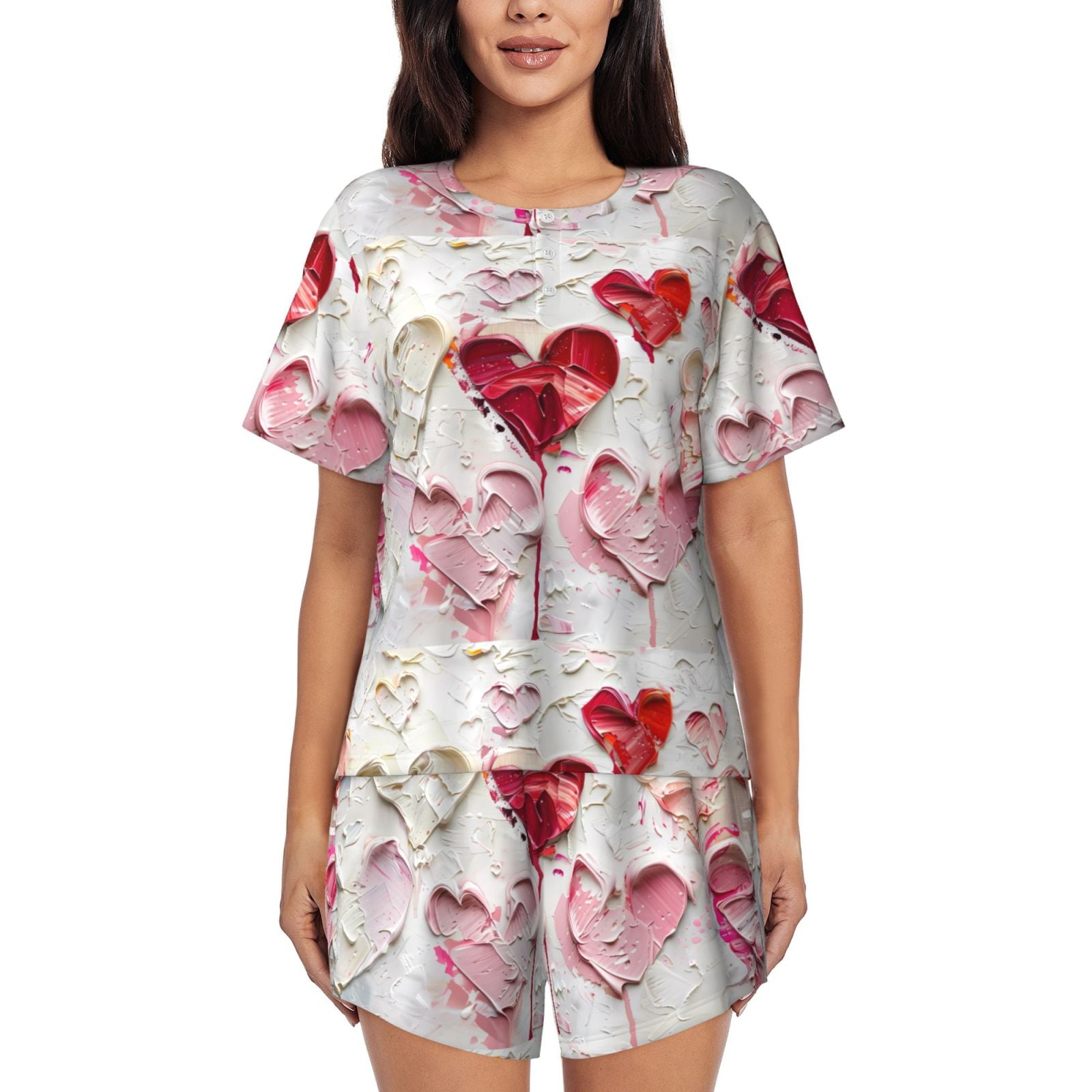 Goofa Textured Heart Abstract Art for Womens Cotton 2 Piece Pajamas Set ...