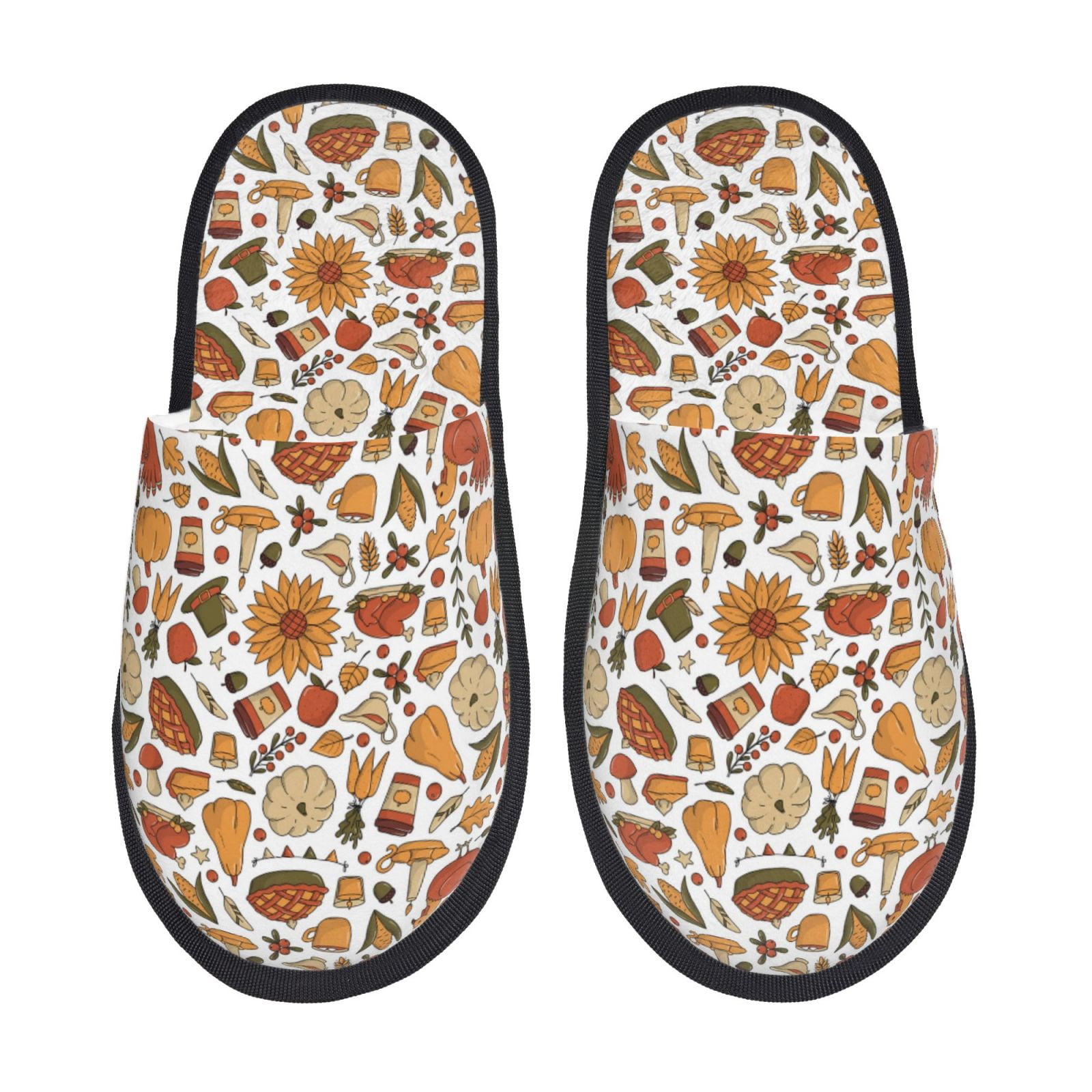 Goofa Thanksgiving Food Pattern Plush Furry Slippers for Men & Women ...
