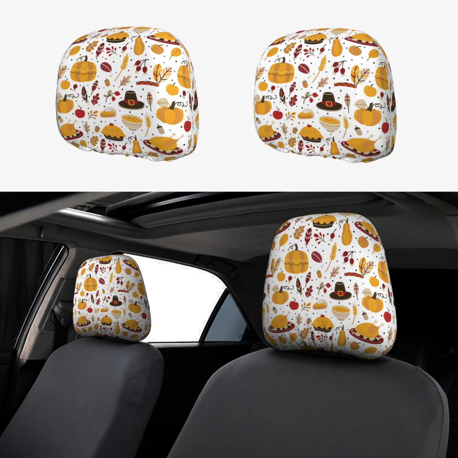Goofa Thanksgiving Pattern 2 PCS Car Headrest Cover, Headrest Protector ...