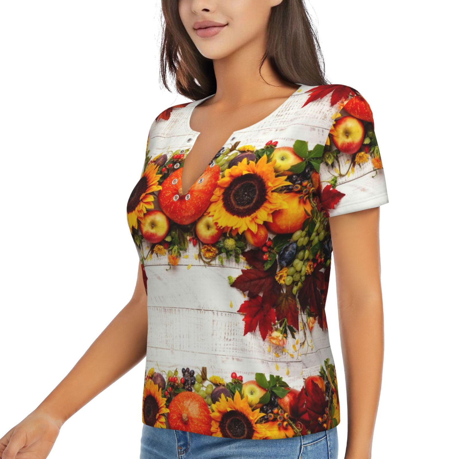 Goofa Thanksgiving With Autumn Pattern Womens Deep V Neck Low Cut Tops ...