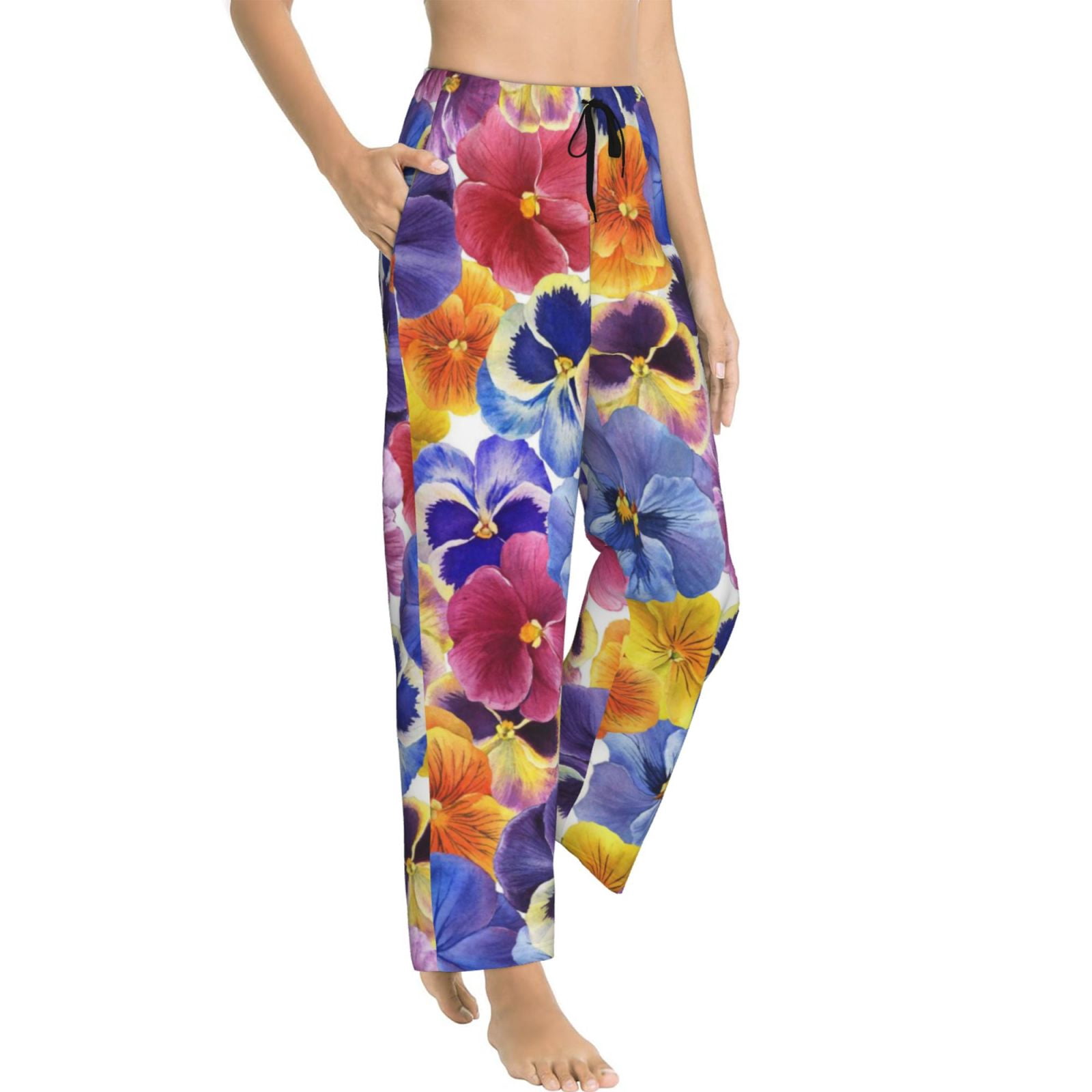 Goofa The Garden Tricolor Pansy Flower Printed Soft Pajama Pants for ...