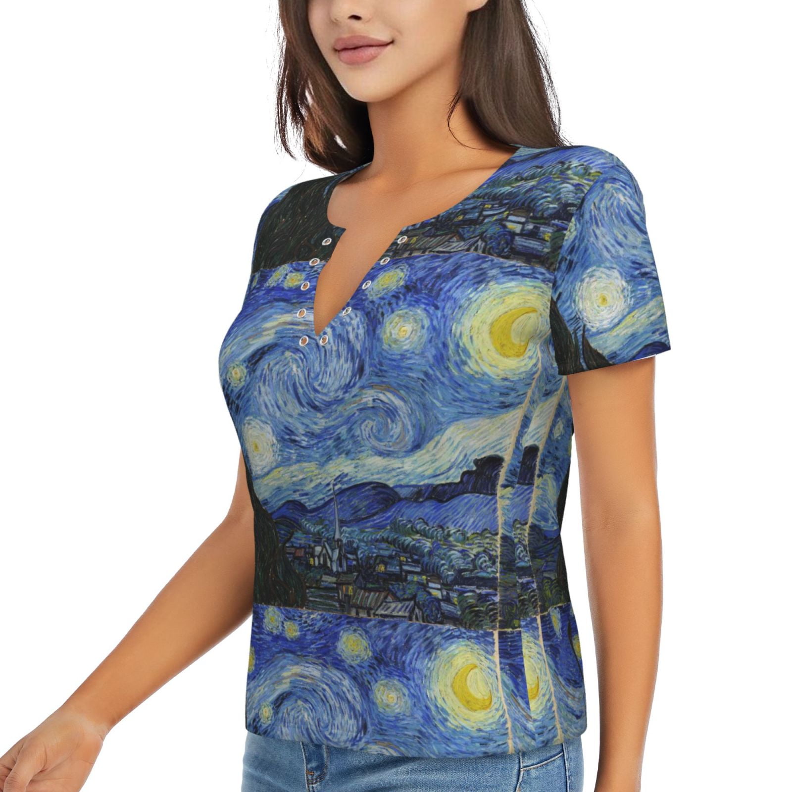 Goofa The Starry Night Pattern Womens Deep V Neck Low Cut Tops Casual ...