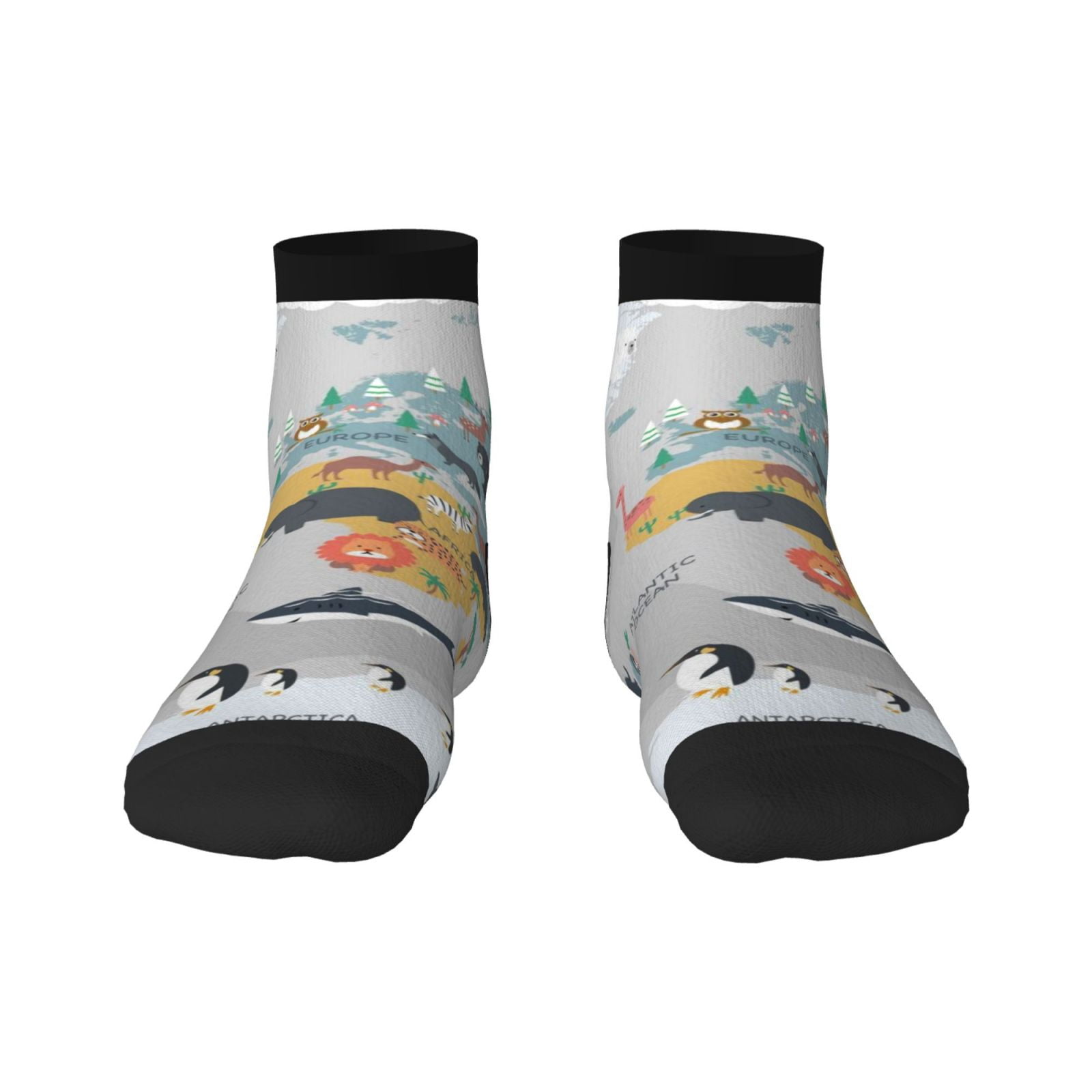 Goofa The World Map with Cartoon Animals Pattern Non Slip Socks with ...