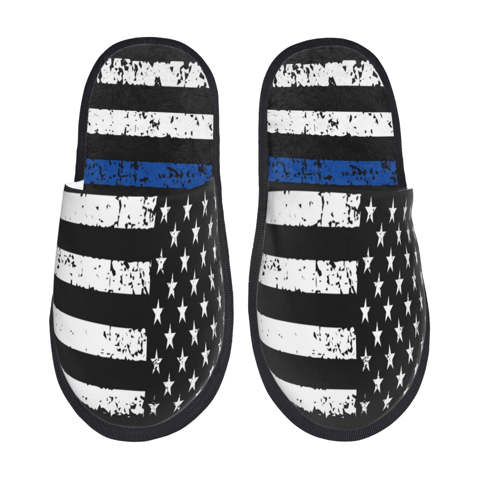 Goofa Thin Blue Line Flag Pattern Plush Furry Slippers for Men & Women ...