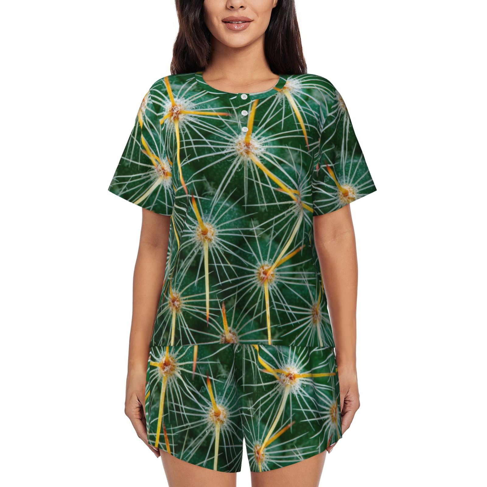 Goofa Thorns Of Macro Cactus for Womens Cotton 2 Piece Pajamas Set ...