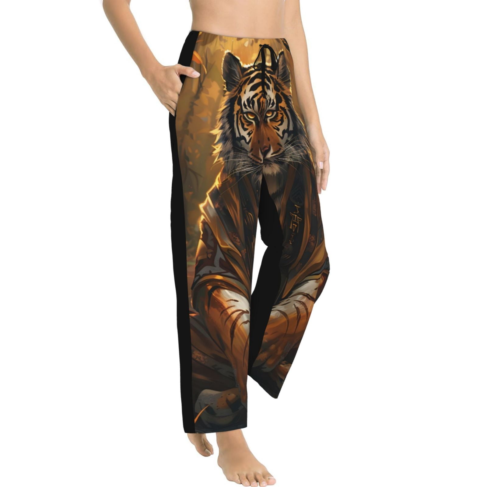 Goofa Tiger In The Fallen Leaf Forest Printed Soft Pajama Pants for ...