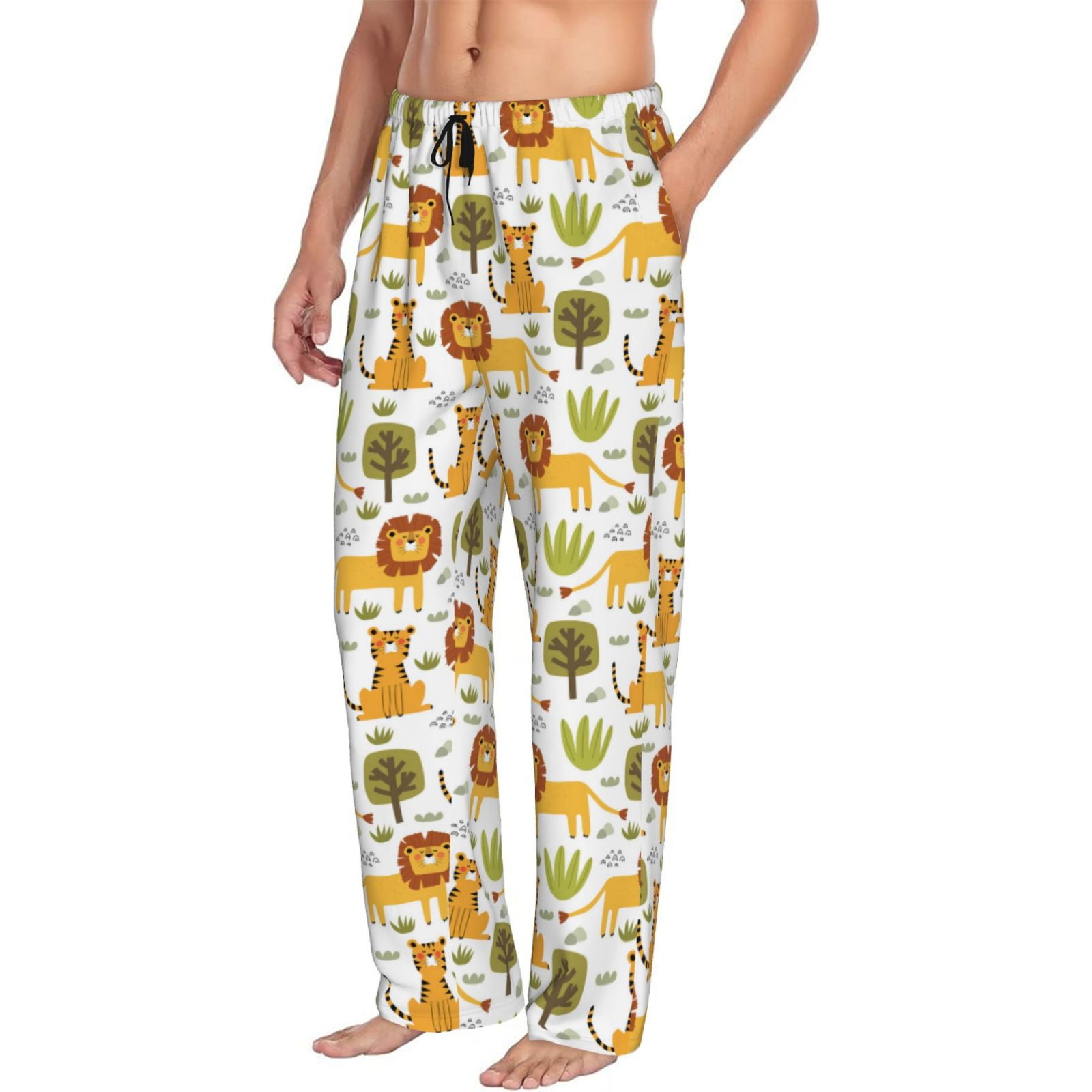 Goofa Tiger Lion Printed Soft Pajama Pants for Men, Wide Leg Comfy ...