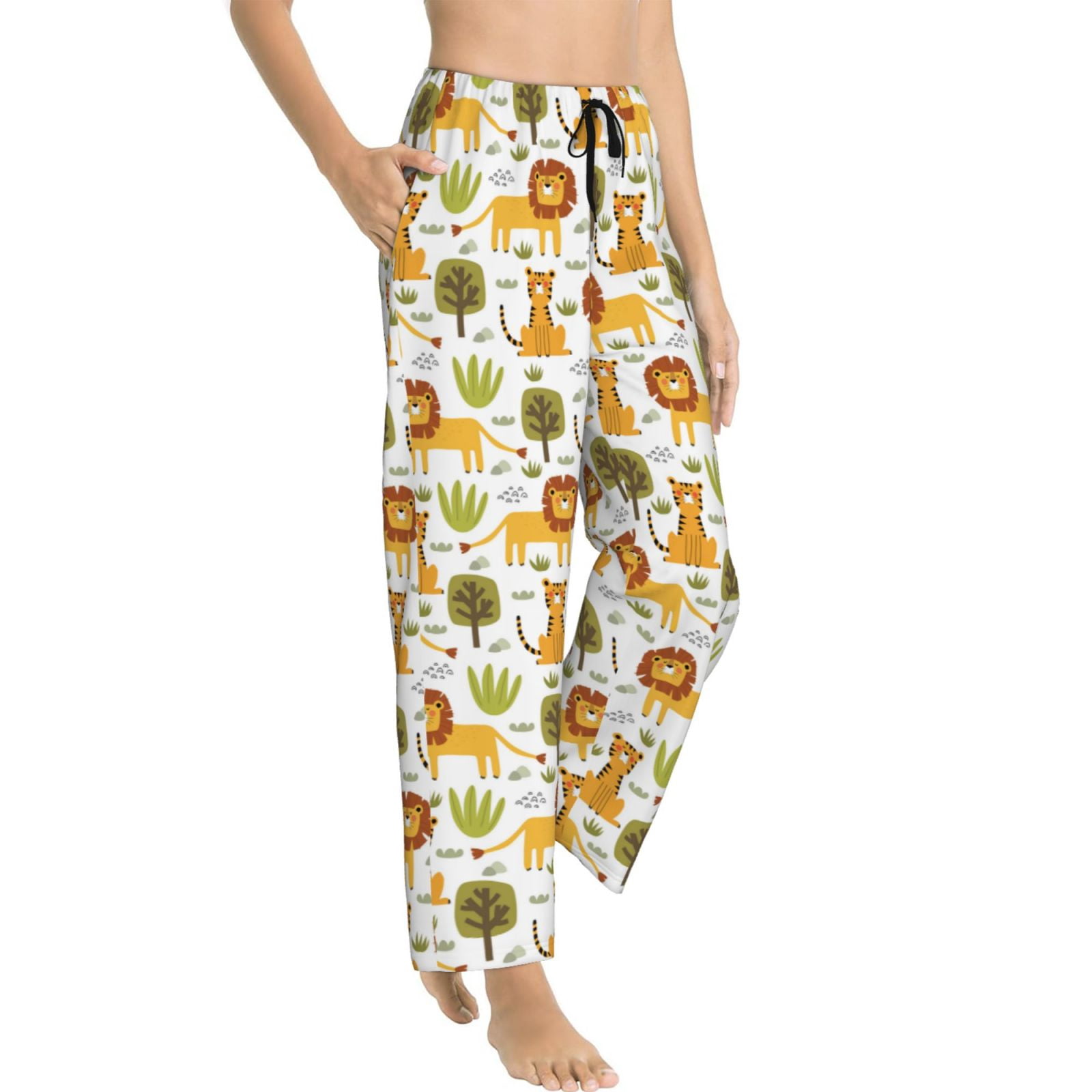 Goofa Tiger Lion Printed Soft Pajama Pants for Women, Wide Leg Comfy ...