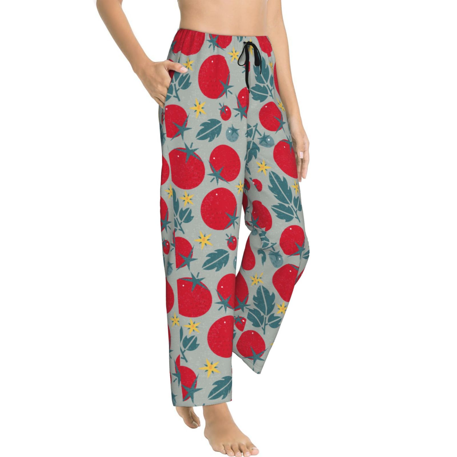 Goofa Tomato Printed Soft Pajama Pants for Women, Wide Leg Comfy Casual ...