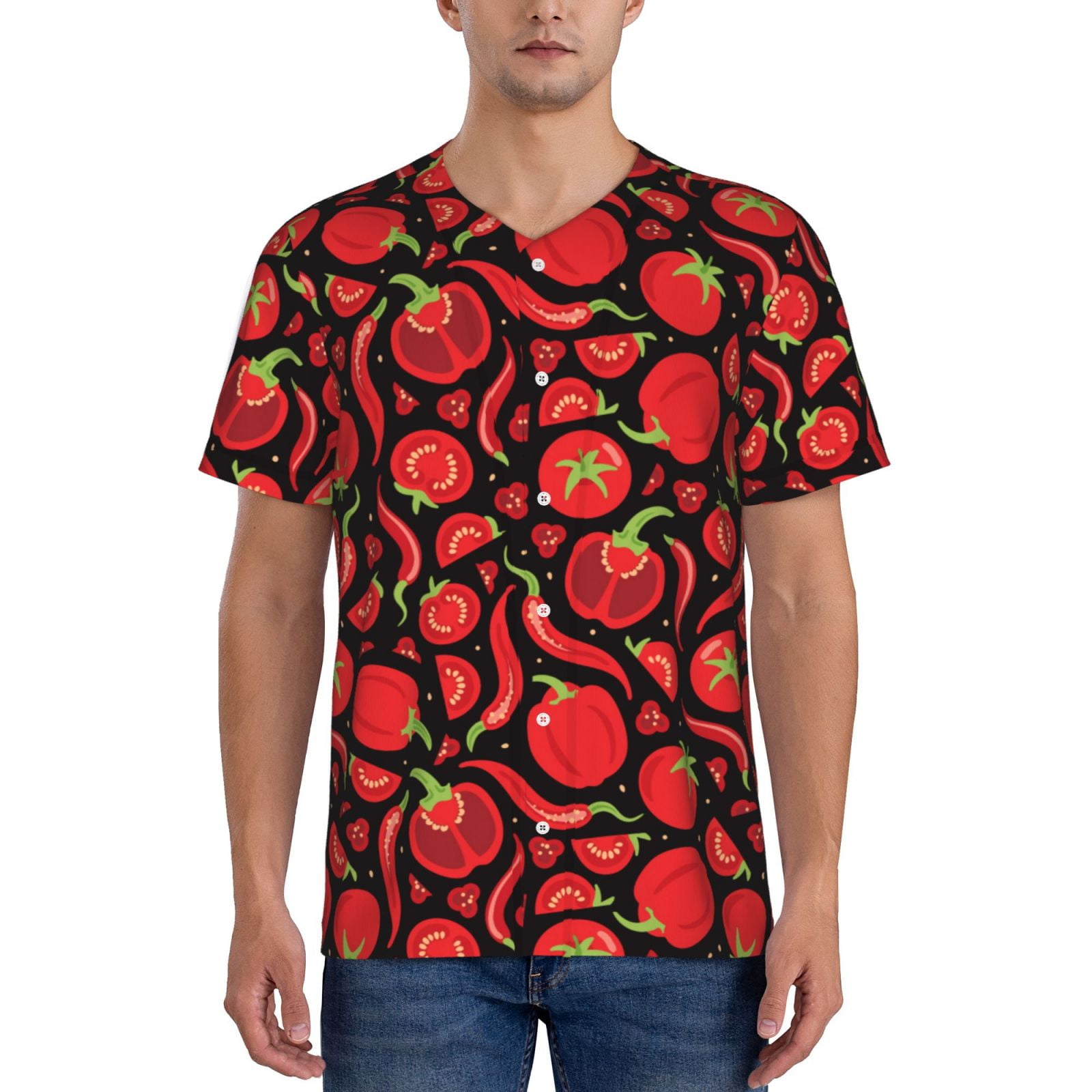 Goofa Tomatoes And Chili Pattern Mens Golf Shirt Baseball T-shirt ...