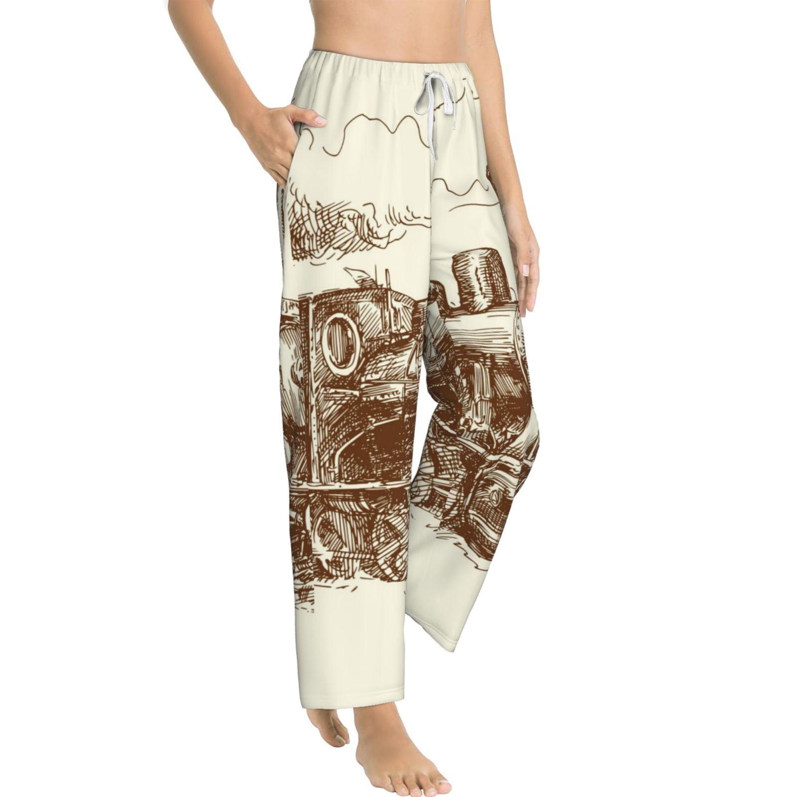 Goofa Train Printed Soft Pajama Pants for Women, Wide Leg Comfy Casual ...