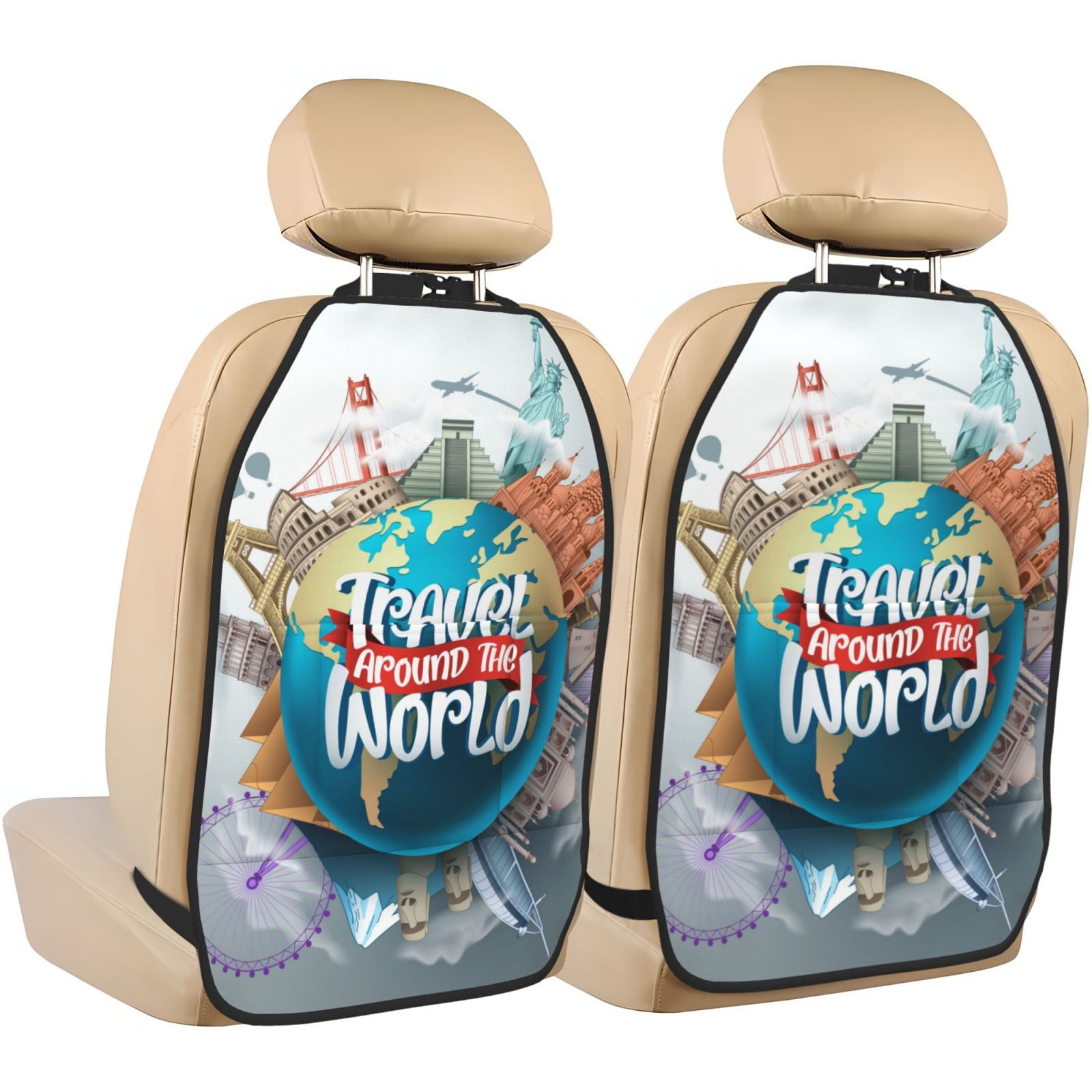 Goofa Travel Around The World Pattern Car Back Seat Protector for Kids ...