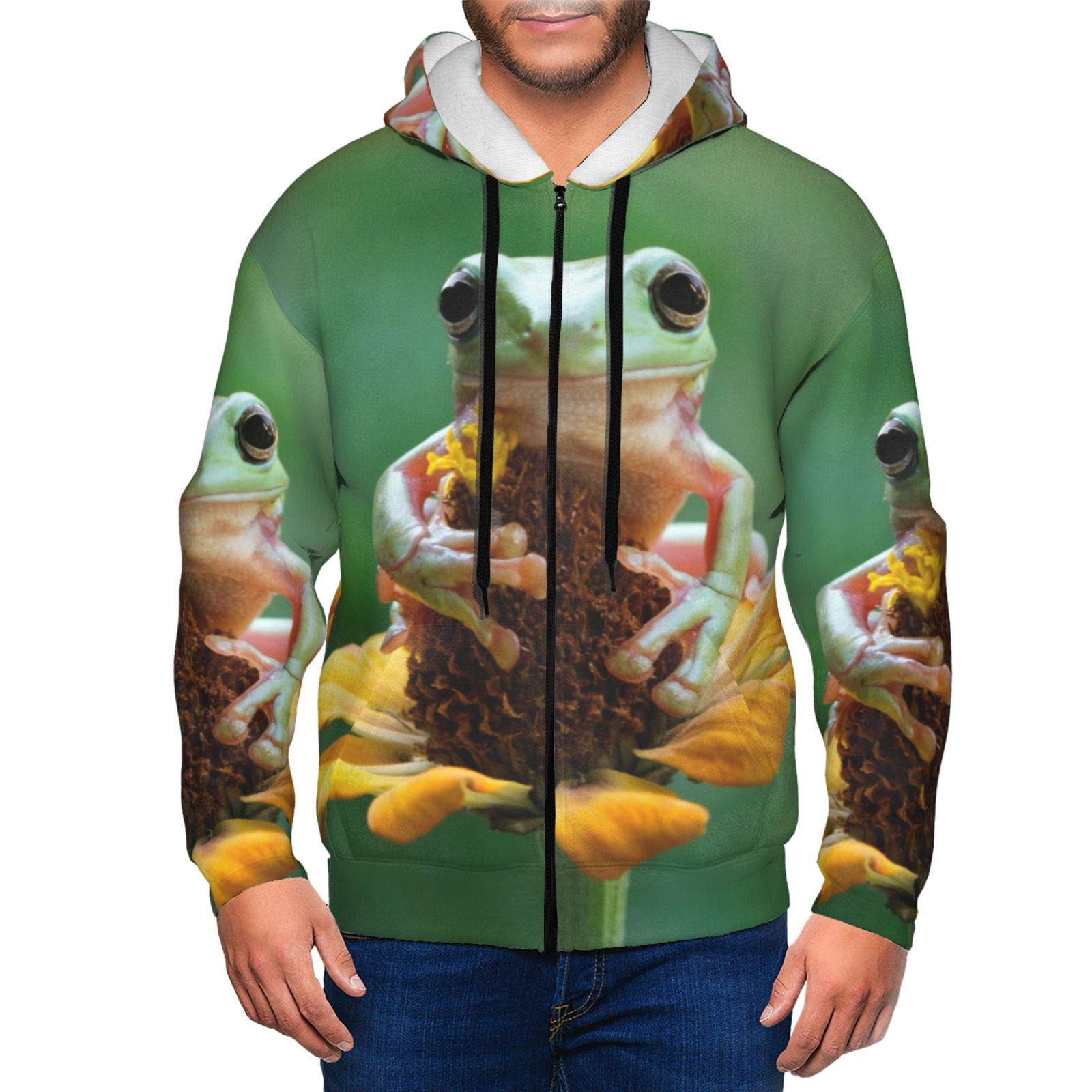 Goofa Tree Frog Sitting On Sunflowes Pattern Mens Full-zip Hoodie, Zip ...