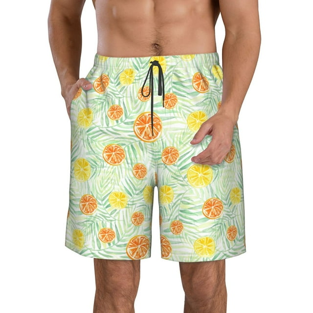 Goofa Tree Palms Lemon Printed Mens Swim Trunks Summer Quick Dry Short