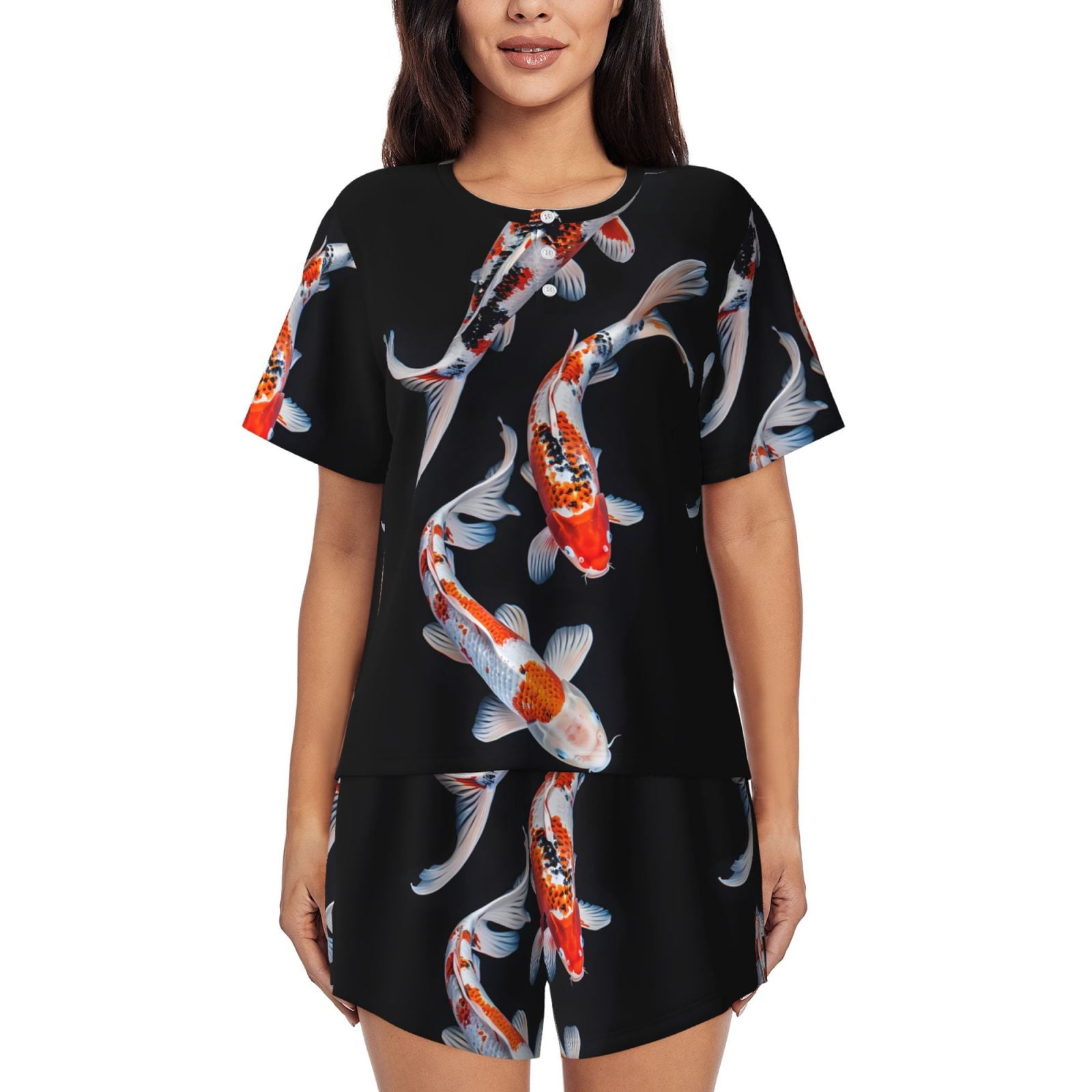 Goofa Tricolor Koi Fish Trio for Womens Cotton 2 Piece Pajamas Set ...