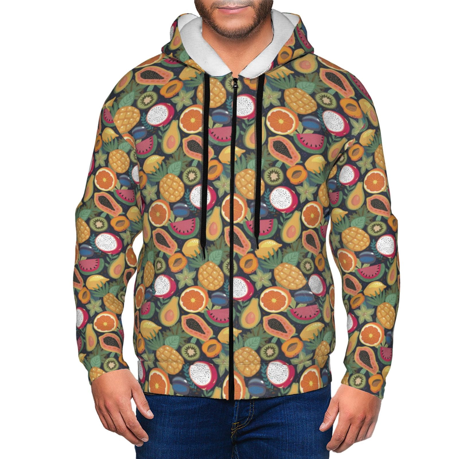Goofa Tropical Fruits Pattern Mens Full-zip Hoodie, Zip-up Pullover ...