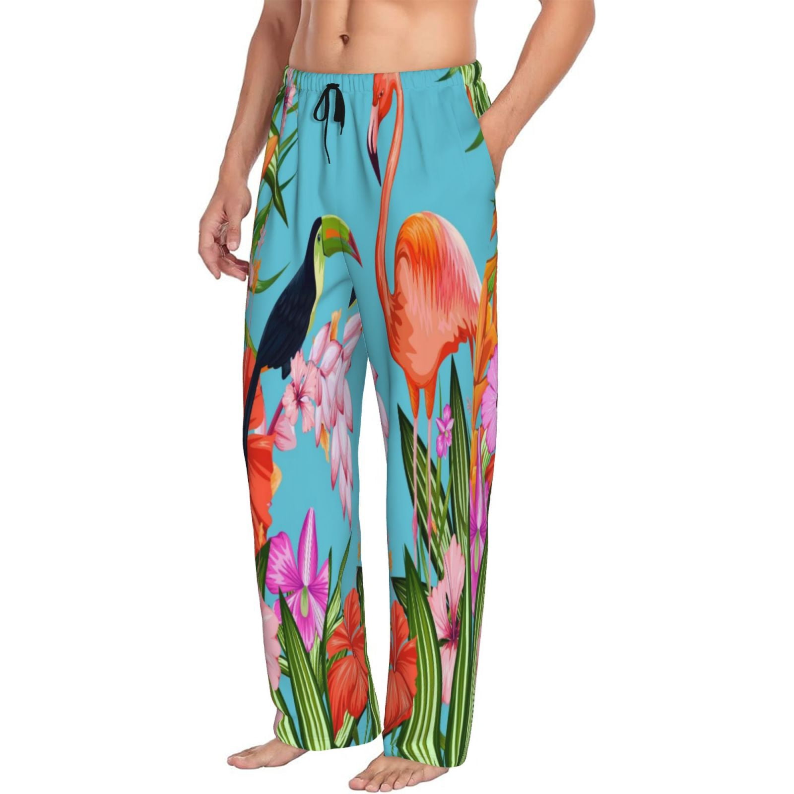 Goofa Tropical Jungle Flamingo Printed Soft Pajama Pants for Men, Wide ...