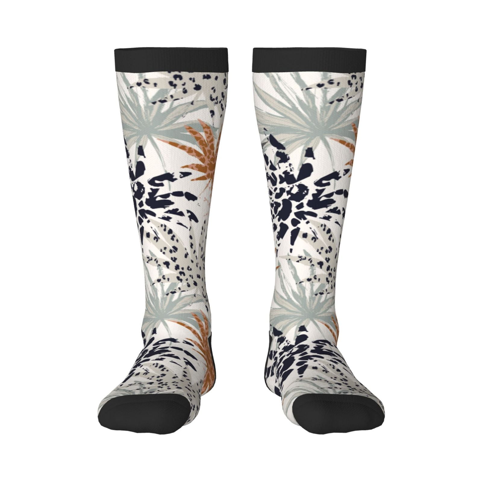 Goofa Tropical Leaves Pattern Adult Stockings, Color-Block Knee High ...