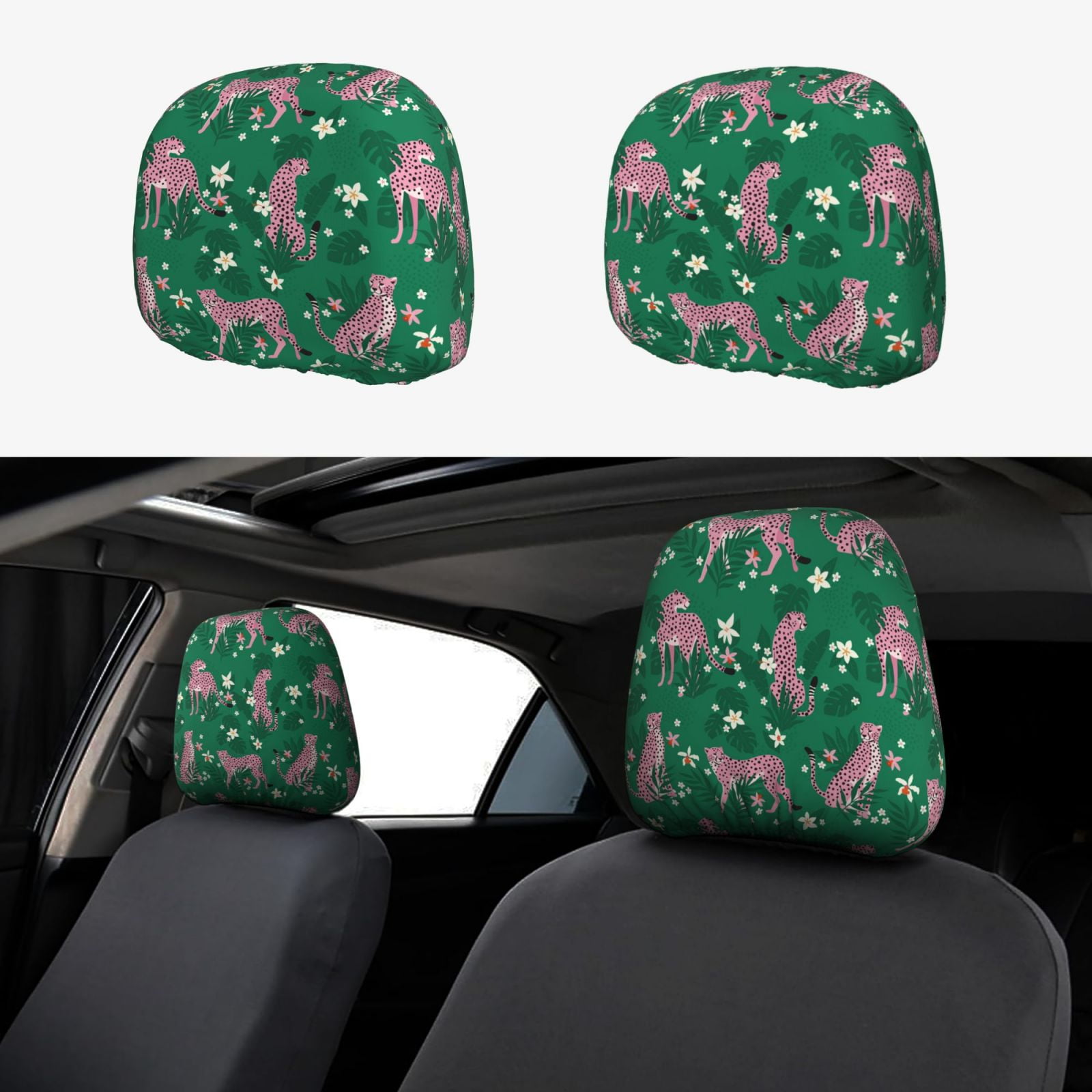 Goofa Tropical Leopard Pattern 2 PCS Car Headrest Cover, Headrest ...