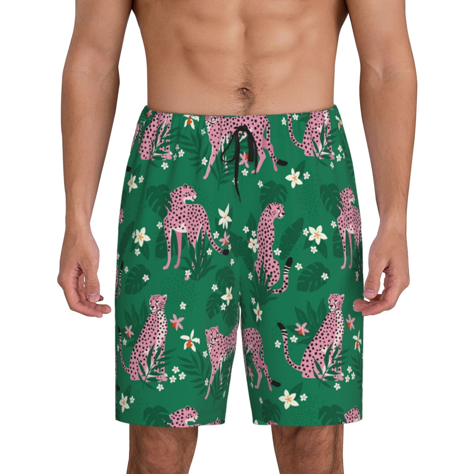 Goofa Tropical Leopard Pattern Men's Pajama Short Sleep Shorts Soft ...