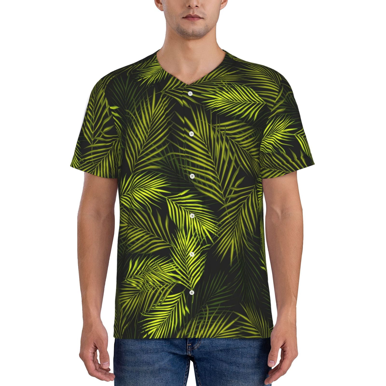 Goofa Tropical Palm Leaves Fern Leaf Pattern Mens Golf Shirt Baseball T ...