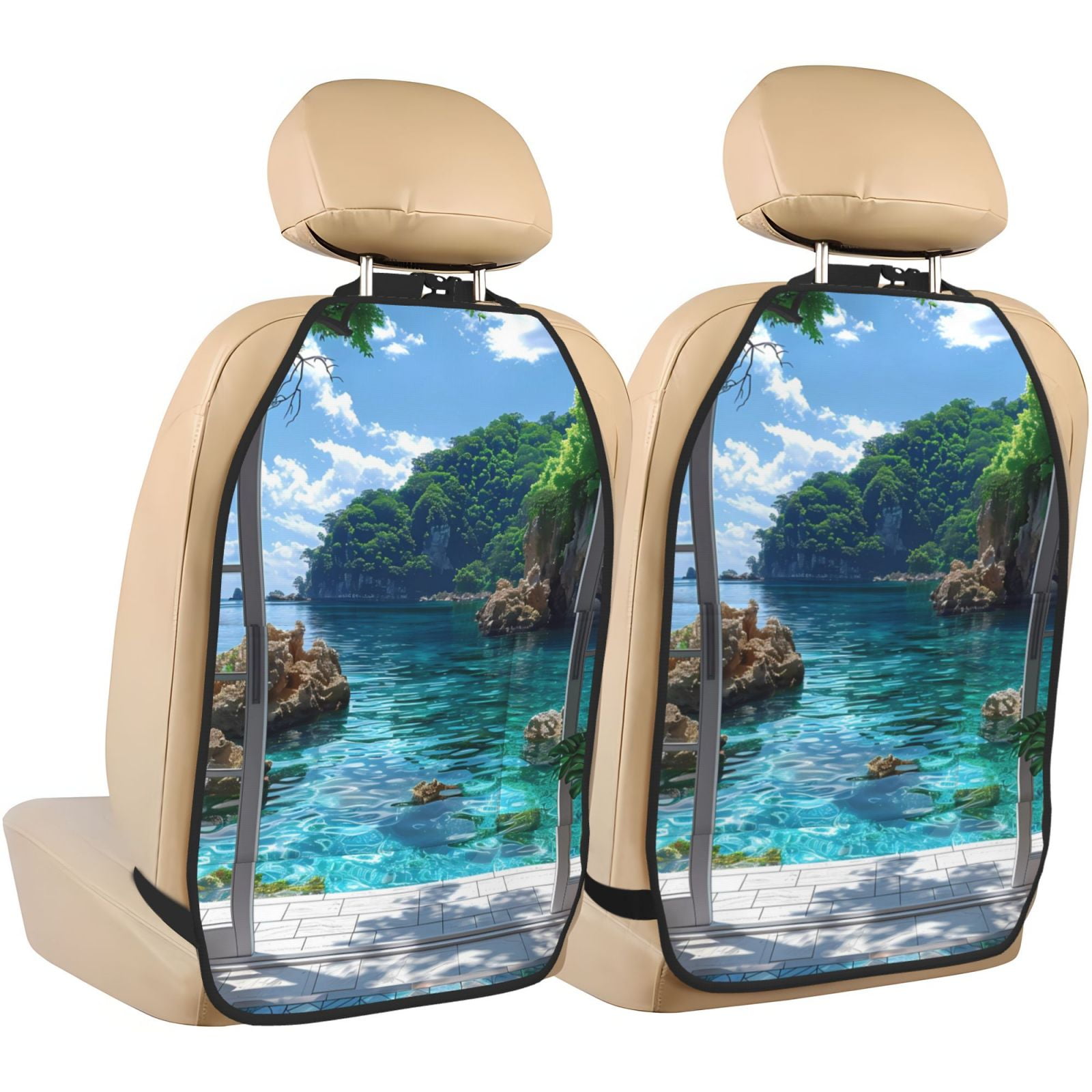 Goofa Tropical Paradise Window View Pattern Car Back Seat Protector for ...