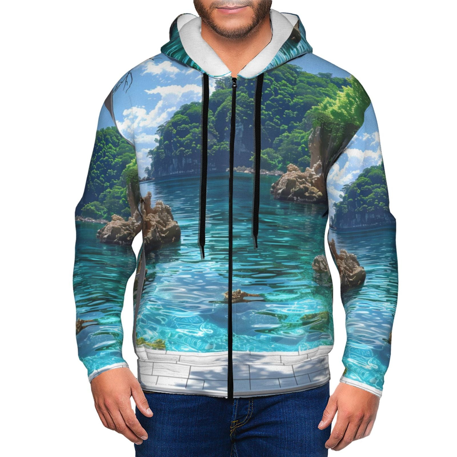 Goofa Tropical Paradise Window View Pattern Mens Full-zip Hoodie, Zip ...