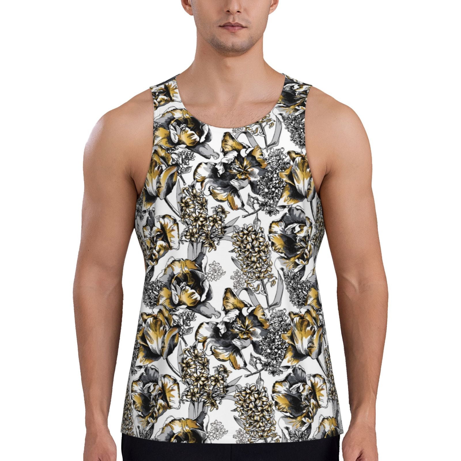 Goofa Tulips Flowers Pattern Men's Workout Tank Top Slim-Fit Tank Quick ...