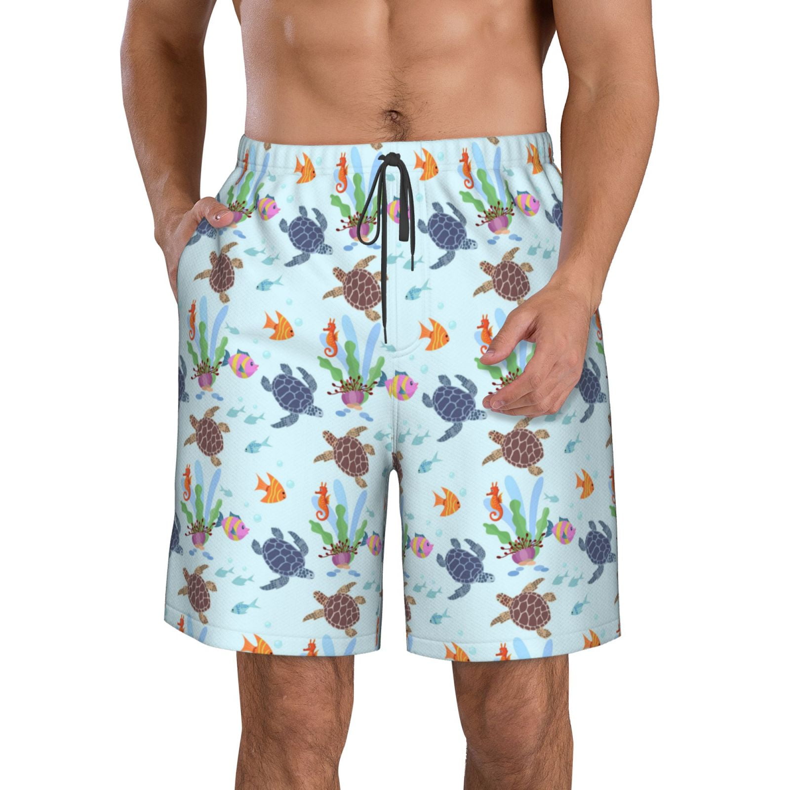 Goofa Turtle Printed Mens Swim Trunks Summer Quick Dry Short Beach ...