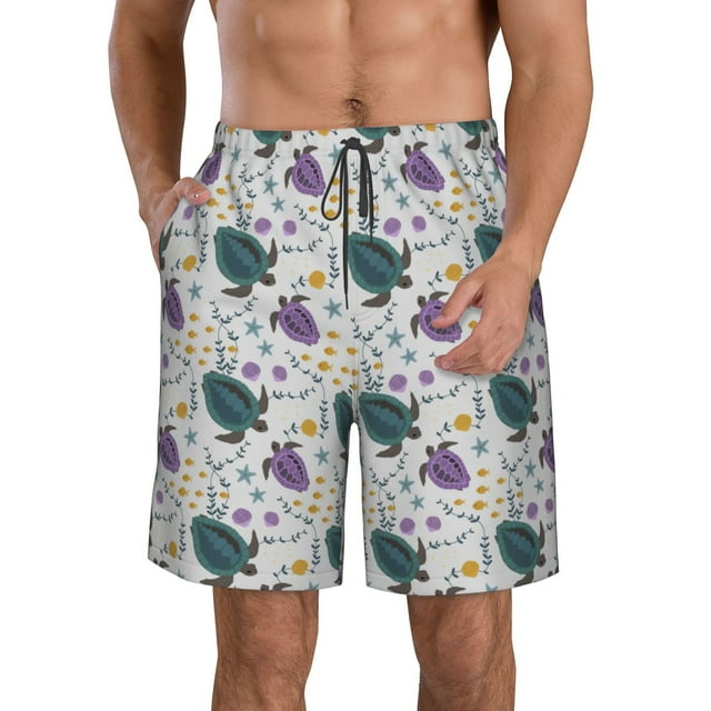 Goofa Turtle Printed Mens Swim Trunks Summer Quick Dry Short Beach