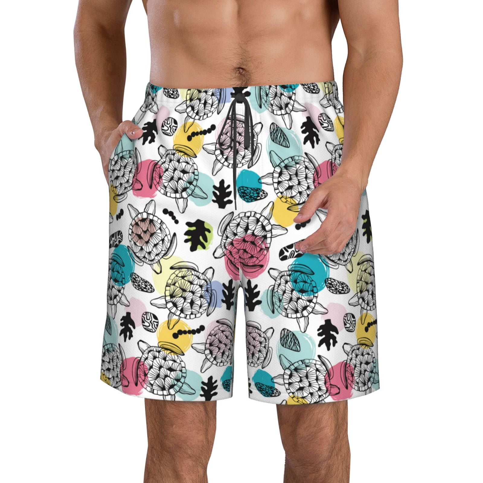 Goofa Turtle Printed Mens Swim Trunks Summer Quick Dry Short Beach ...