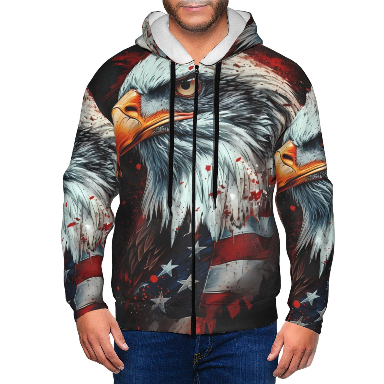 Goofa USA Bald Eagle Pattern Mens Full-zip Hoodie, Zip-up Pullover ...