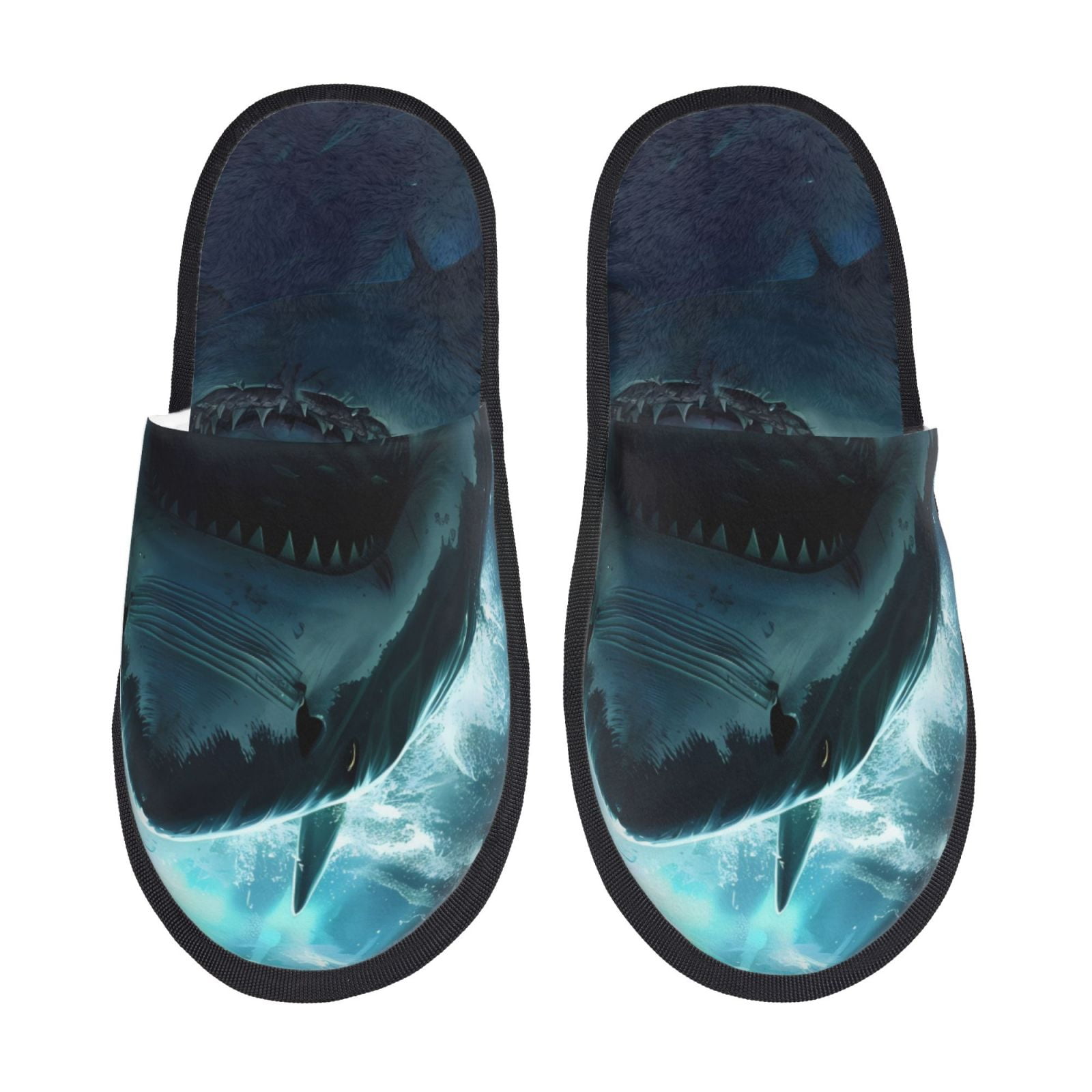 Goofa Undersea Shark Pattern Plush Furry Slippers for Men & Women, Cozy ...