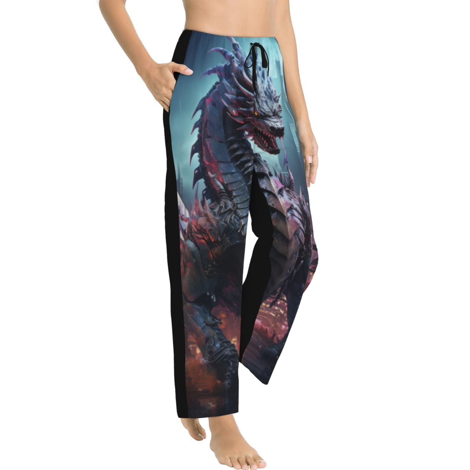 Goofa Urban Mechanical Dragon Printed Soft Pajama Pants for Women, Wide ...