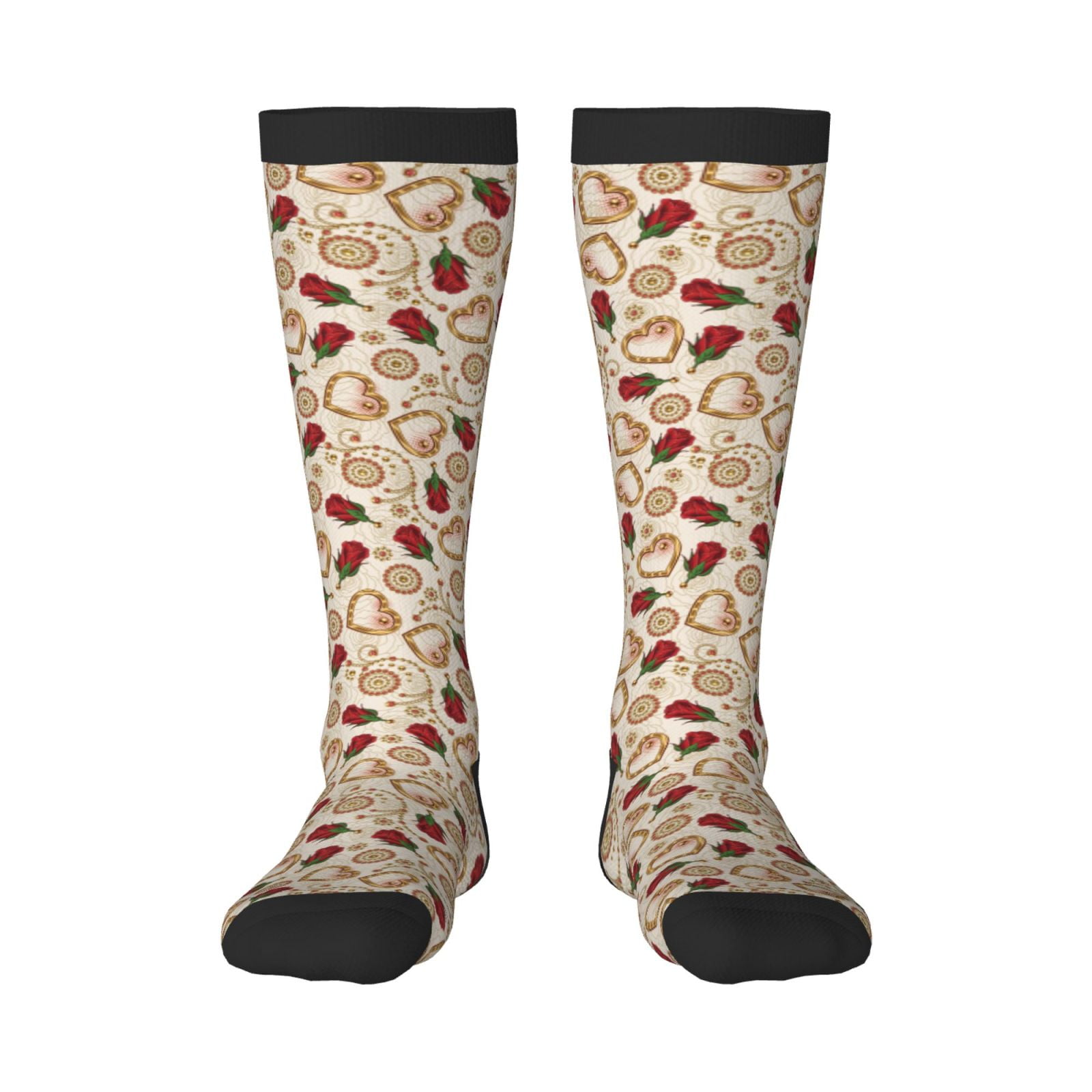 Goofa Valentine'S Day Rose Pattern Adult Stockings, Color-Block Knee ...