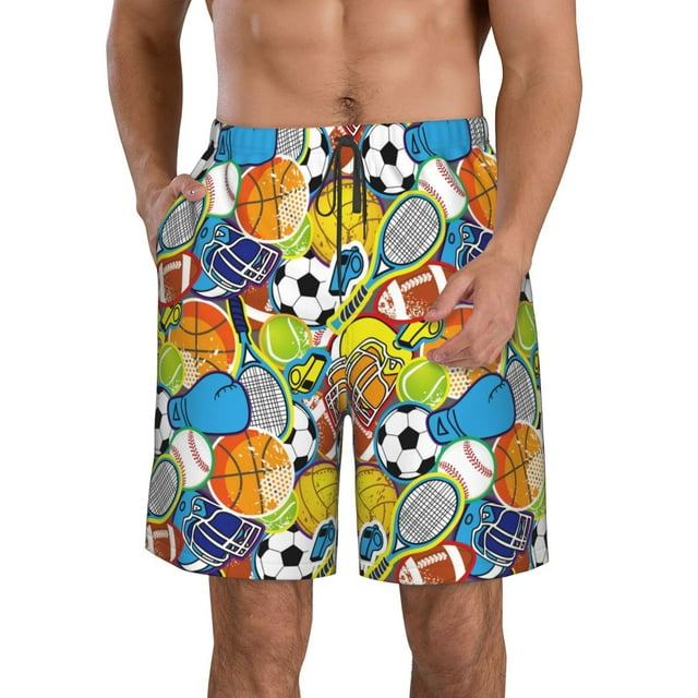 Goofa Various Balls Printed Mens Swim Trunks Summer Quick Dry Short