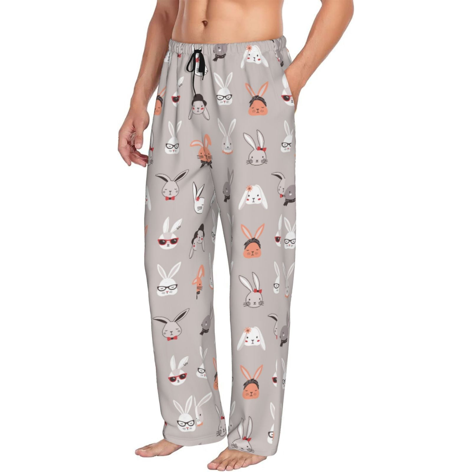 Goofa Various Rabbits Printed Soft Pajama Pants for Men, Wide Leg Comfy ...