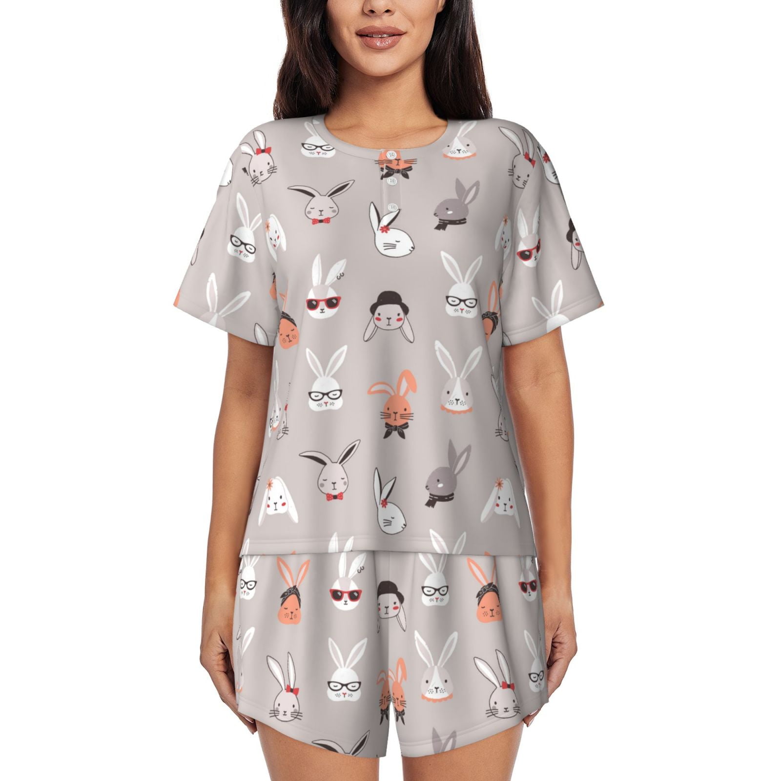 Goofa Various Rabbits for Womens Cotton 2 Piece Pajamas Set Classic ...