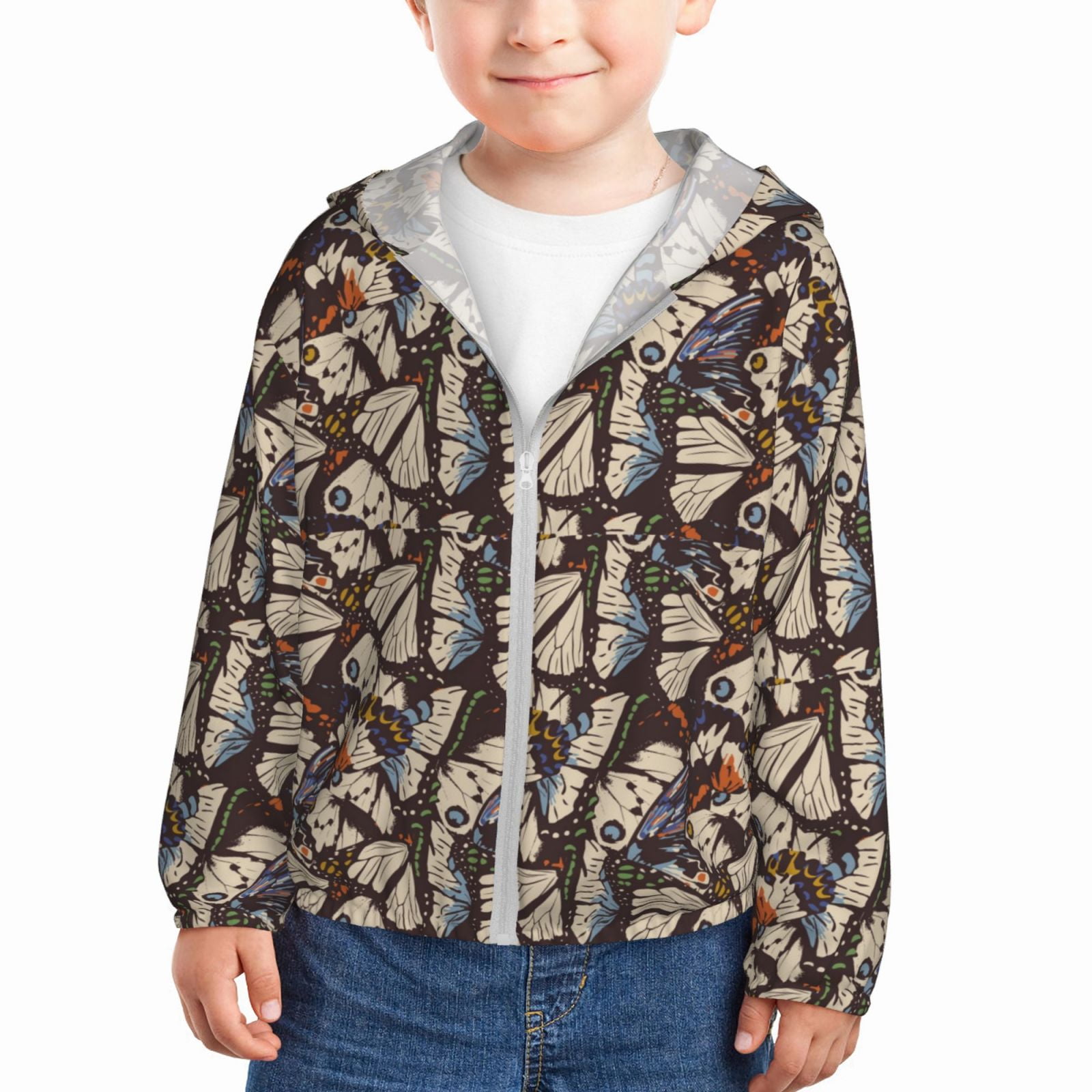 Goofa Vector Butterflies Printed Kids Zip-Up Hoodie Girls Boys UPF50+ Sun Protection Jacket ...