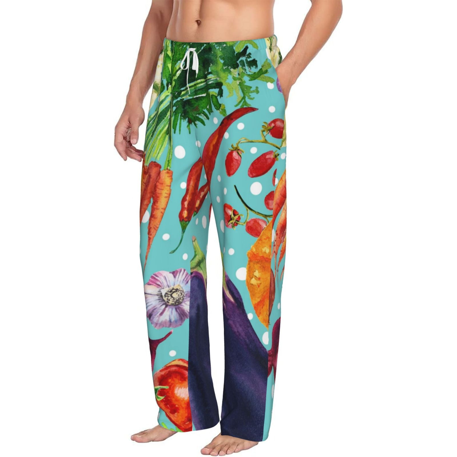 Goofa Vegetable Printed Soft Pajama Pants for Men, Wide Leg Comfy ...