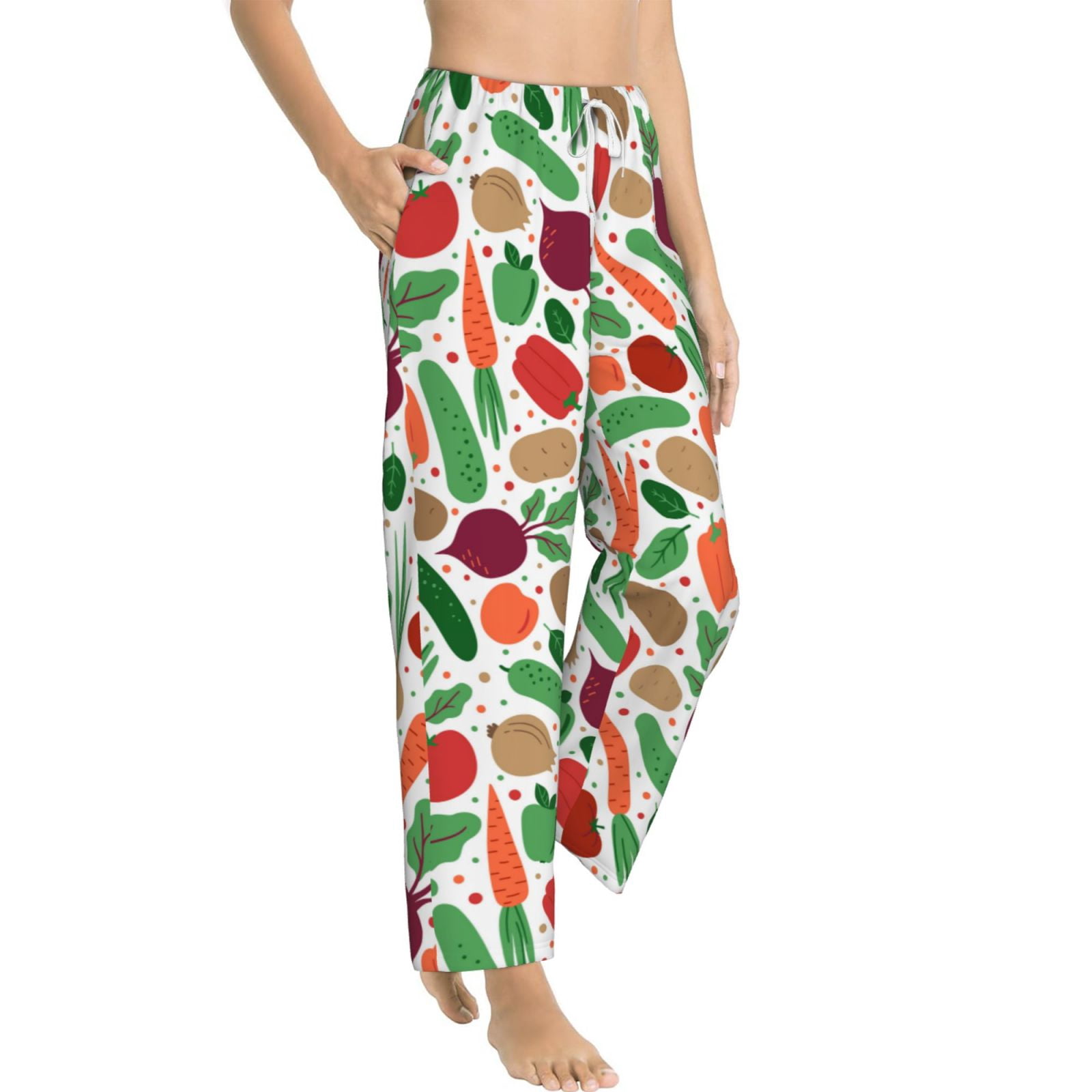 Goofa Vegetables Printed Soft Pajama Pants for Women, Wide Leg Comfy ...